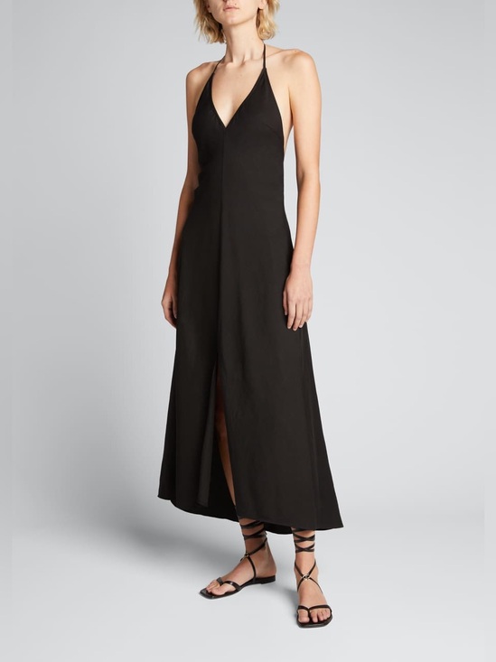 Frame Denim | Dresses | Frame Noir Black Linen Blend Open Back Halter ...